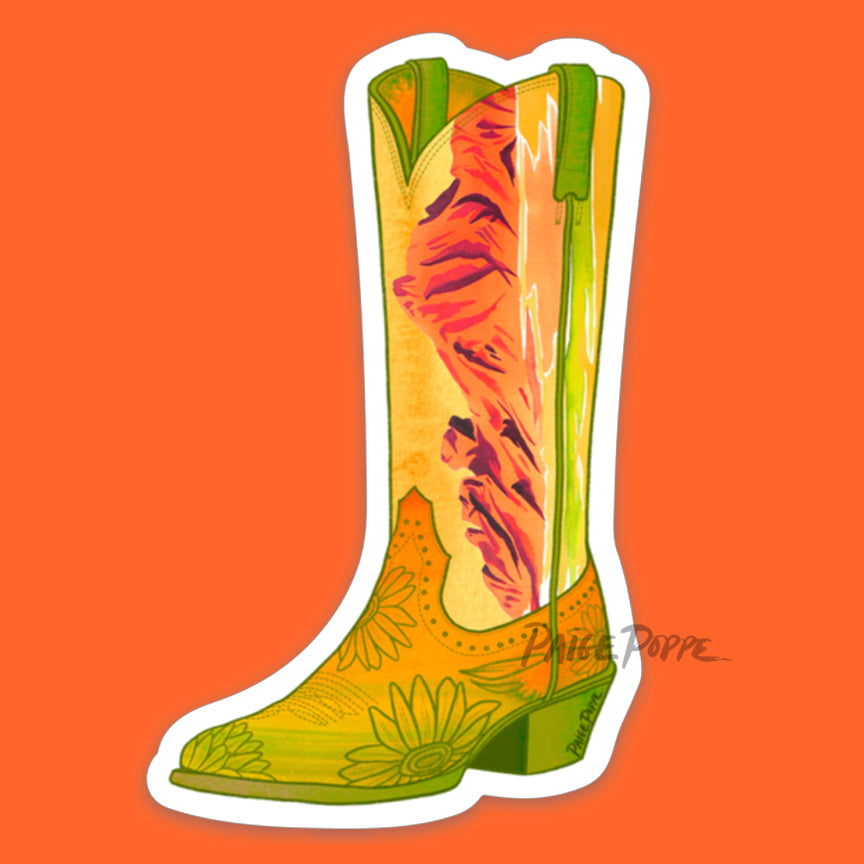 "Camelback Cowgirl" Boot Diecut Sticker – Paige Poppe Art