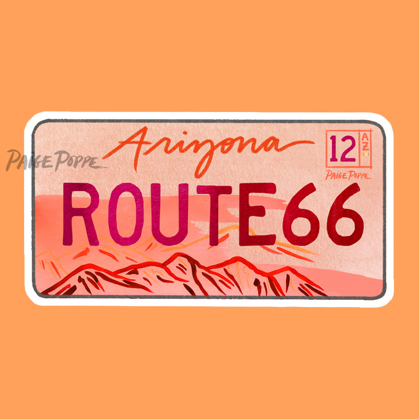 "Route 66" Arizona License Plate Sticker – Paige Poppe Art